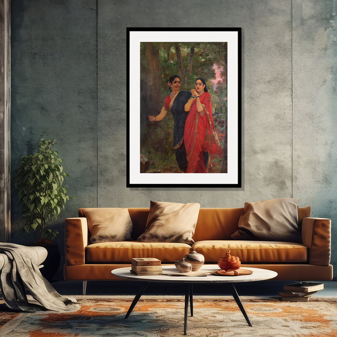 Raja Ravi Varma Artwork Painting - Simhika leads Sairandari to Keechak ...