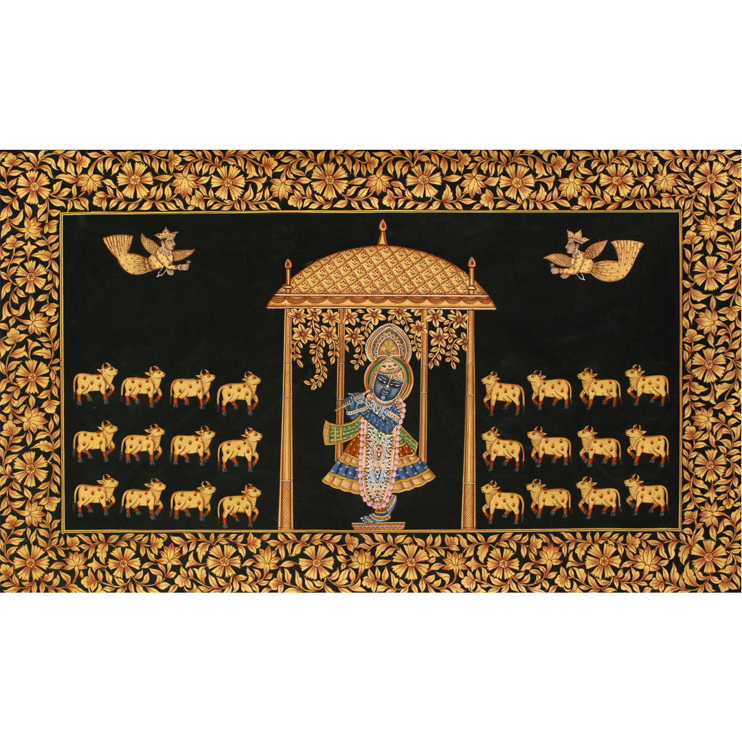 Black & Gold Shrinath Ji Gokul Chandrama Ji Swaroop Handmade Painting ...